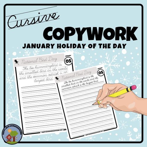 January Copywork - Cursive Font - Happy Hive Homeschooling