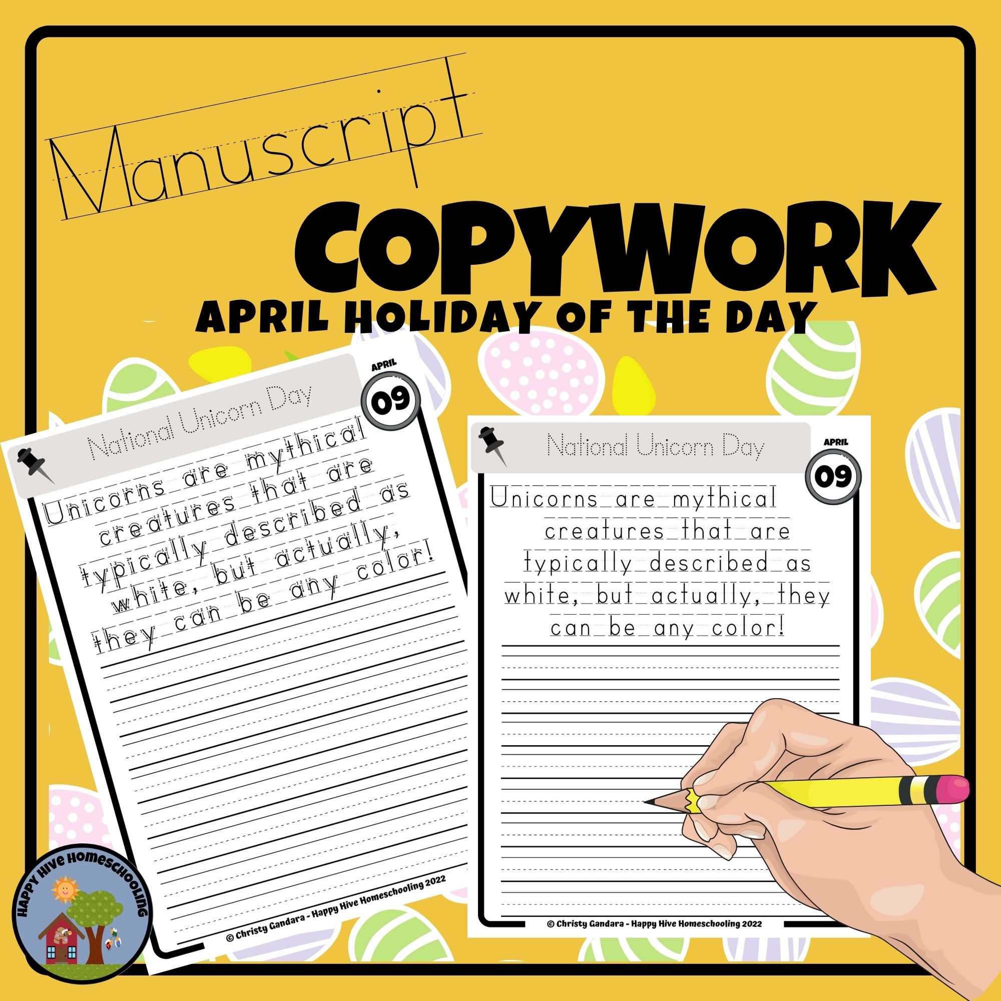 April Copywork - Manuscript Font - Happy Hive Homeschooling